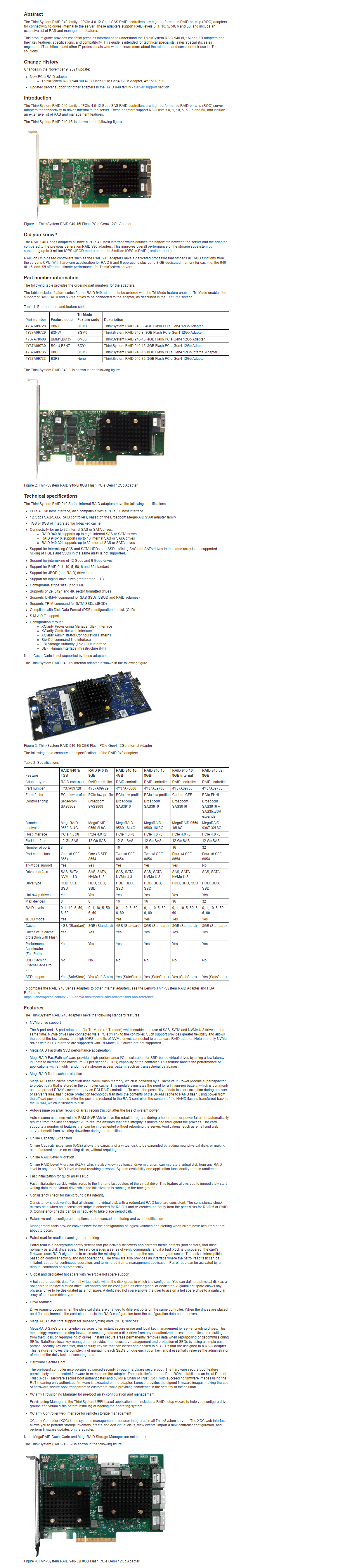 Lenovo ThinkSystem Raid 940-32I 8GB Flash PCIe Adapter