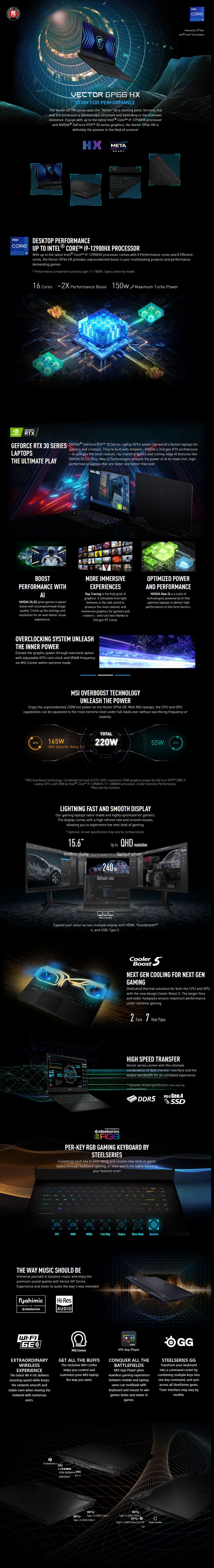 MSI Vector GP66 HX 12UGS 15.6" QHD Laptop i7-12800HX, 8GB RAM, 1TB SSD ...