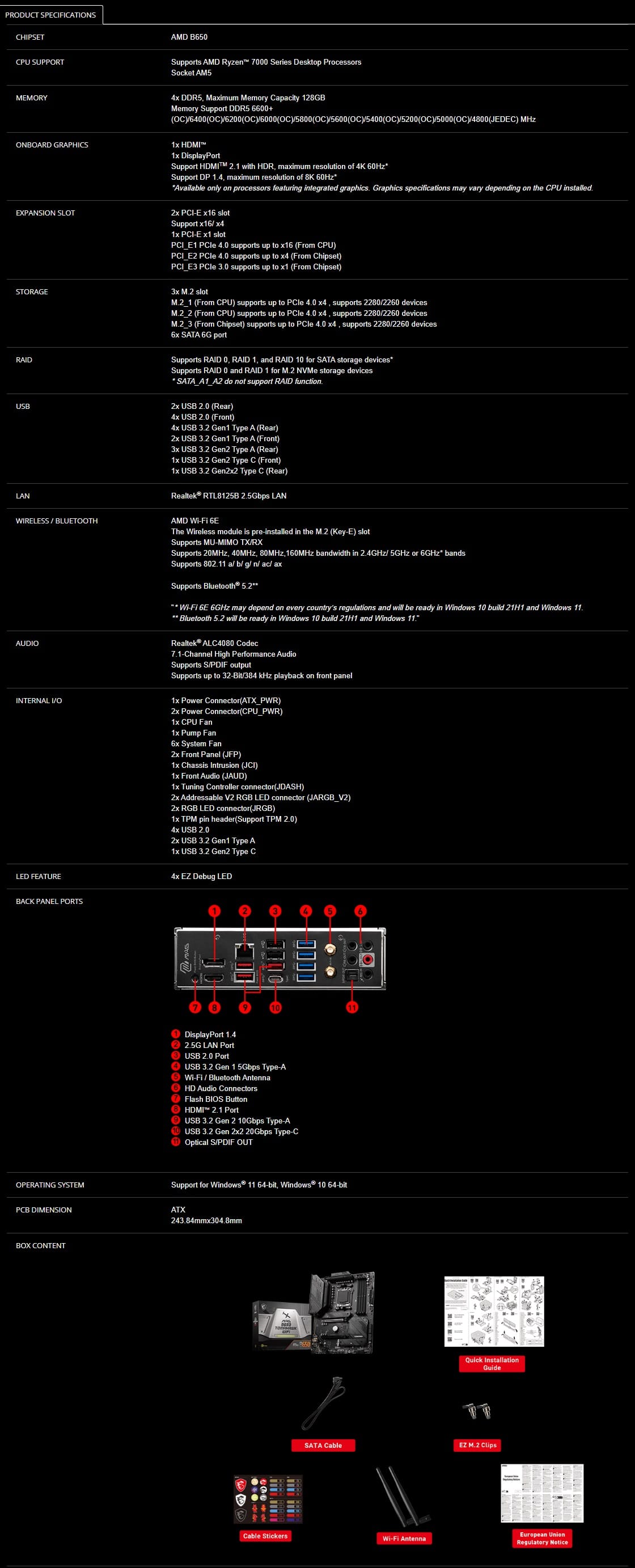 MSI MAG B650 Tomahawk WiFi AM5 ATX Motherboard