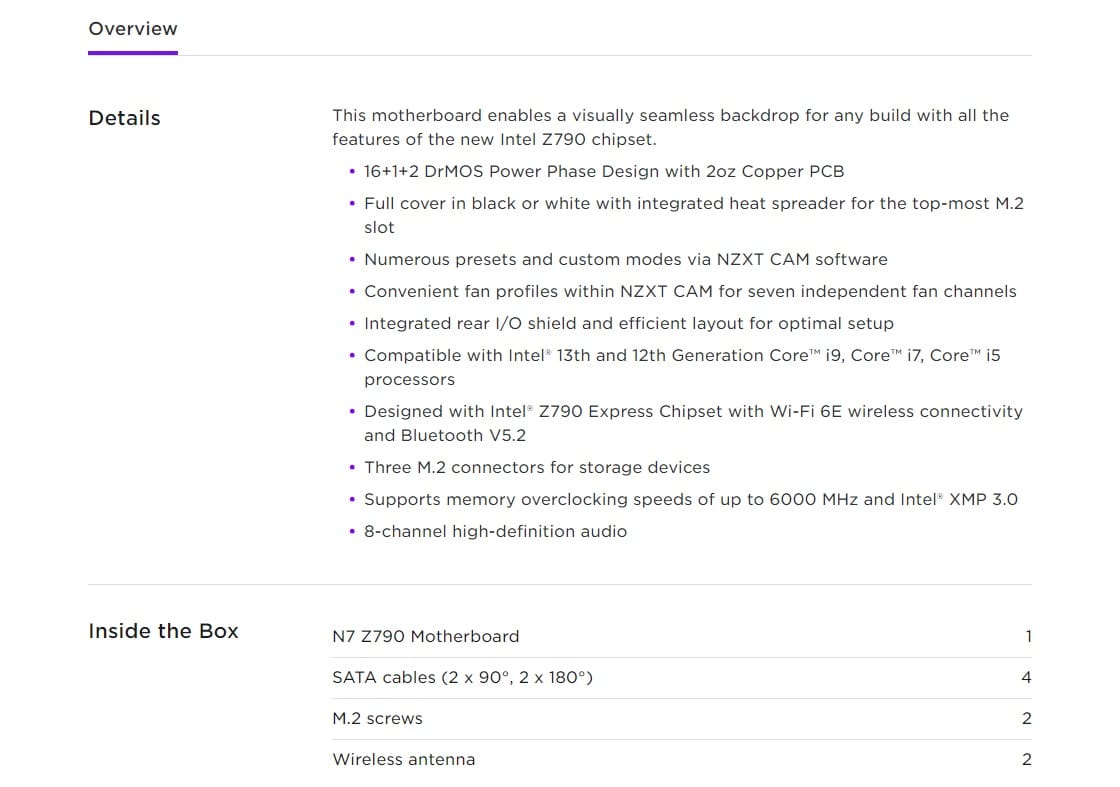 NZXT N7 Z790 LGA 1700 ATX Motherboard - White