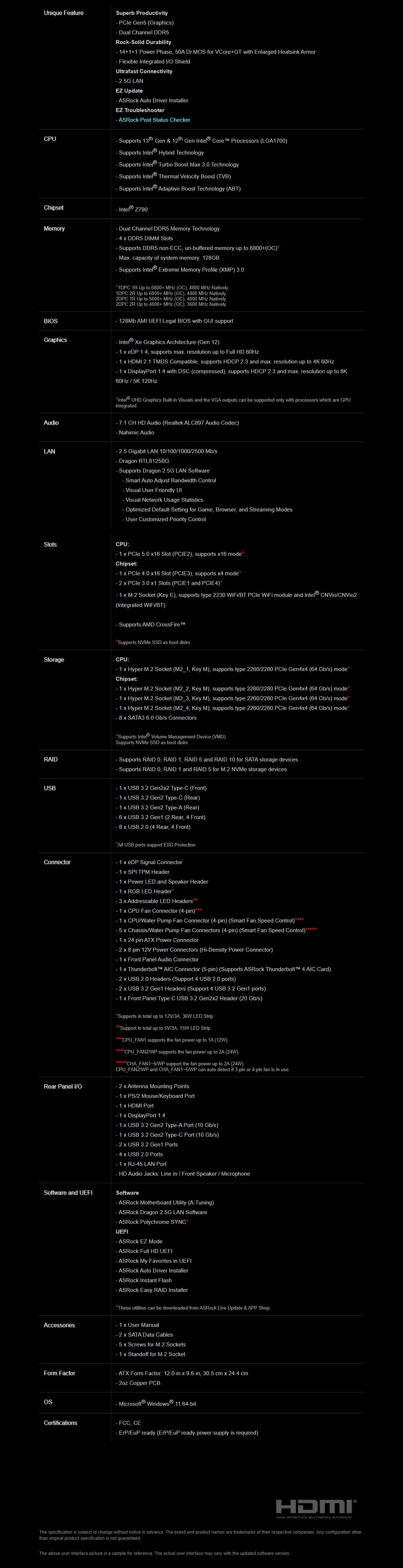 AsRock Z790 Pro RS LGA 1700 ATX Motherboard