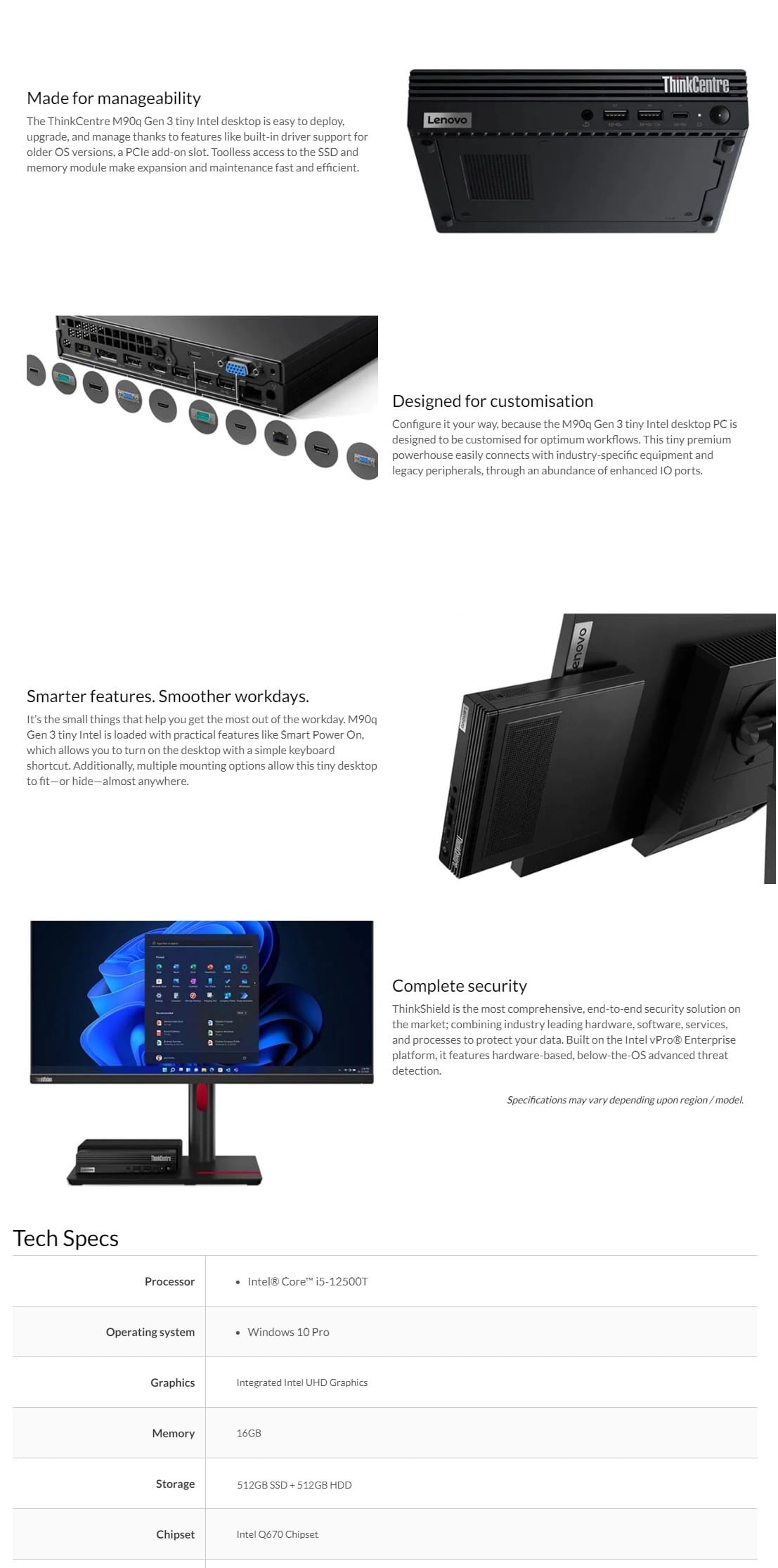 Lenovo ThinkCentre M90q Gen 3 Tiny PC, i5-12500T, 16GB RAM, 512GB SSD ...