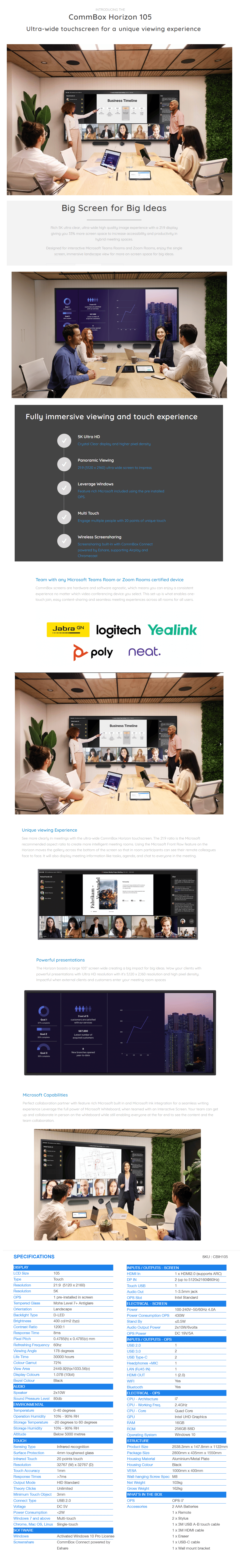 Commbox CBIH105 105" 5K Ultra HD Interactive Display