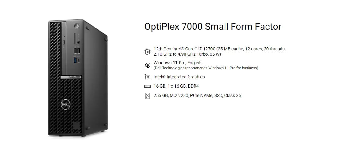 Dell Optiplex 7000 Small Form Factor i7-12700, 16GB RAM, 256GB SSD ...