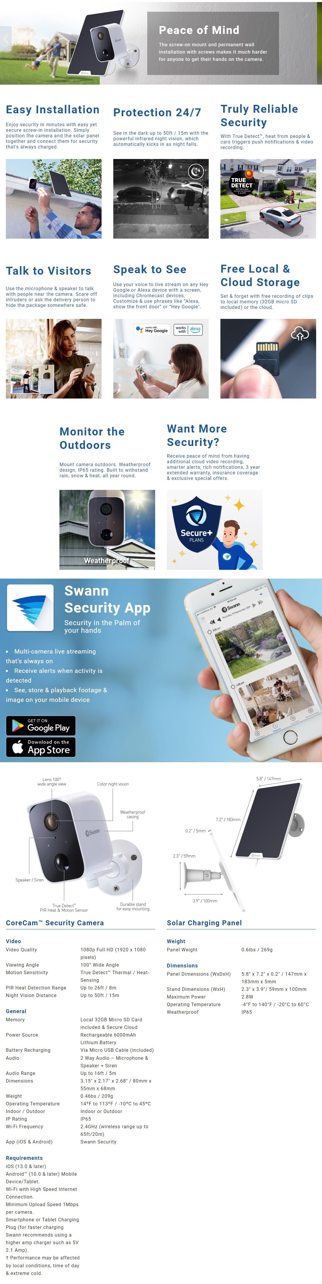 Swann Corecam Wireless Security Camera with Solar Charging Panel ...