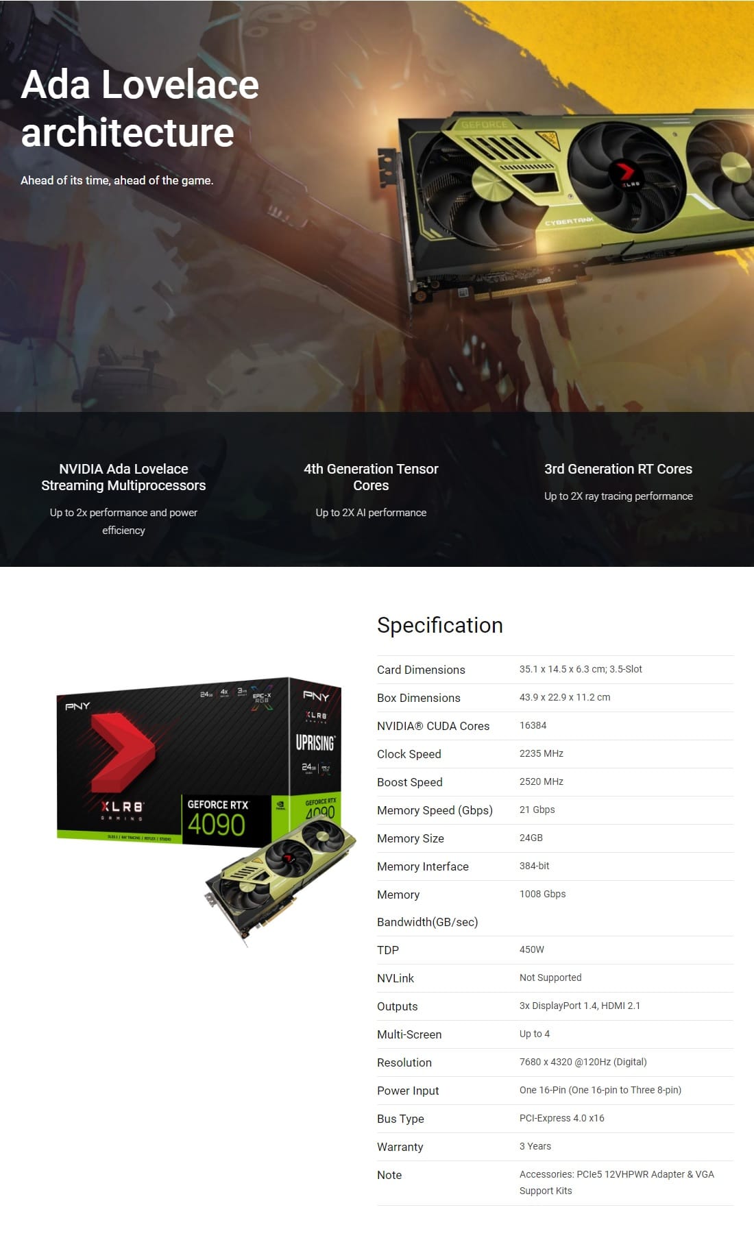 PNY GeForce RTX 4090 24GB XLR8 Gaming Uprising Triple Fan Graphics Card