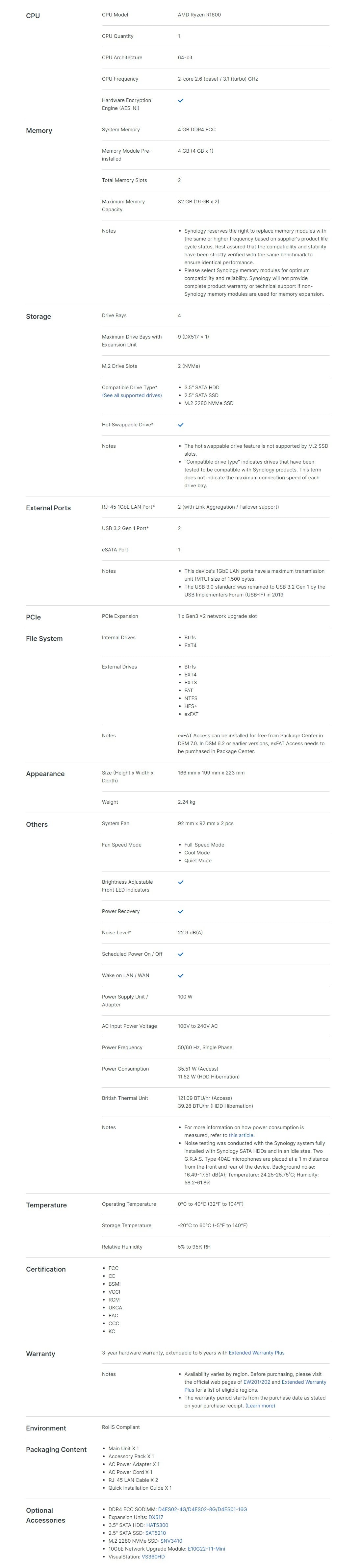Synology DiskStation DS923+ 4-Bay Ryzen R1600 Dual-Core NAS