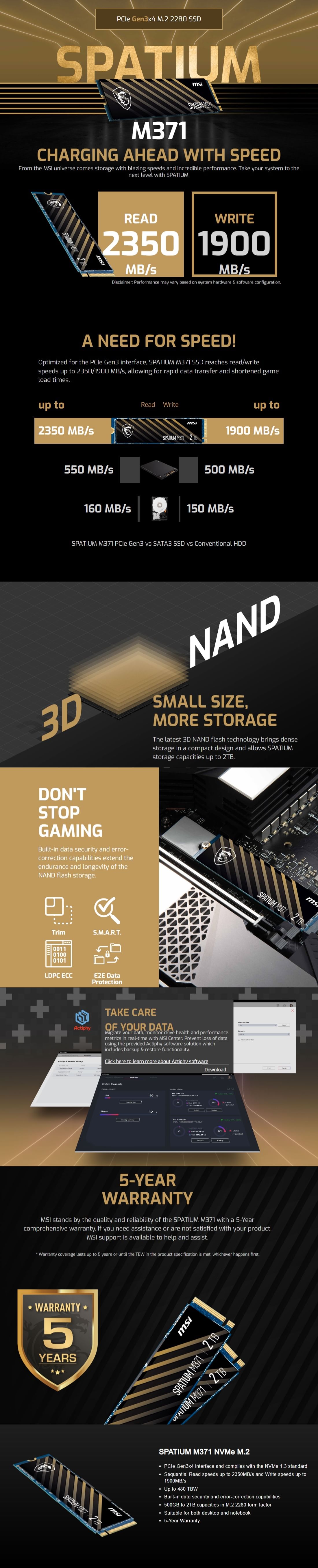 MSI SPATIUM M371 1TB NVMe M.2 SSD
