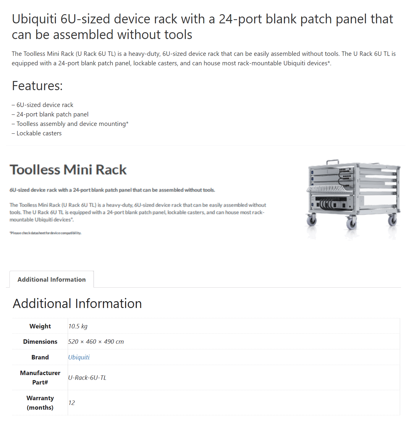 Ubiquiti Toolless Mini Switch Rack