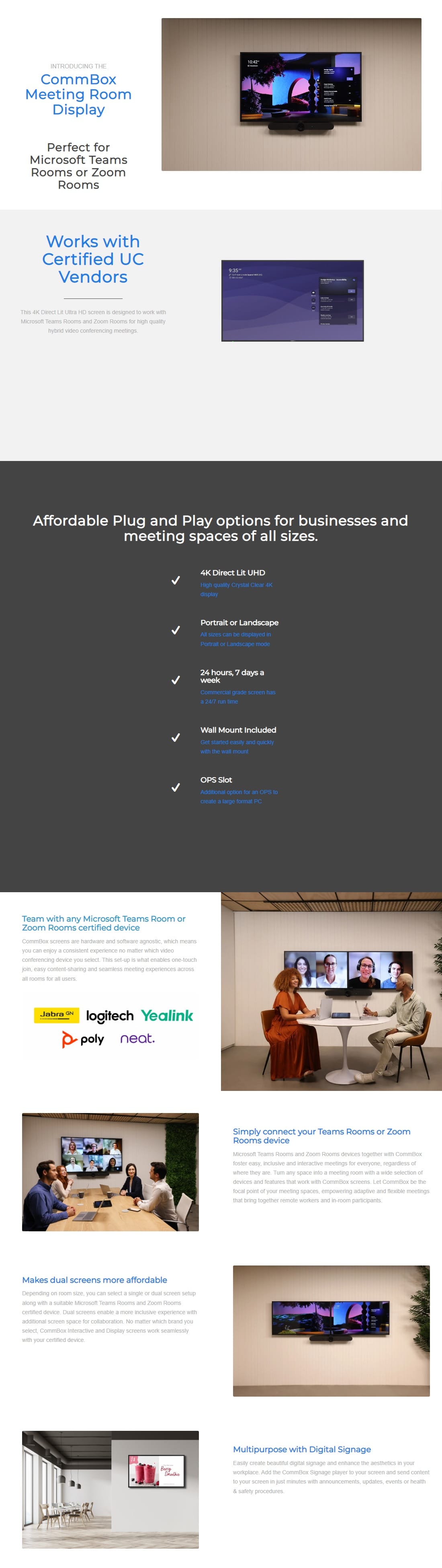 Commbox CBD43MR 43" 4K UHD 24/7 Meeting Room Display