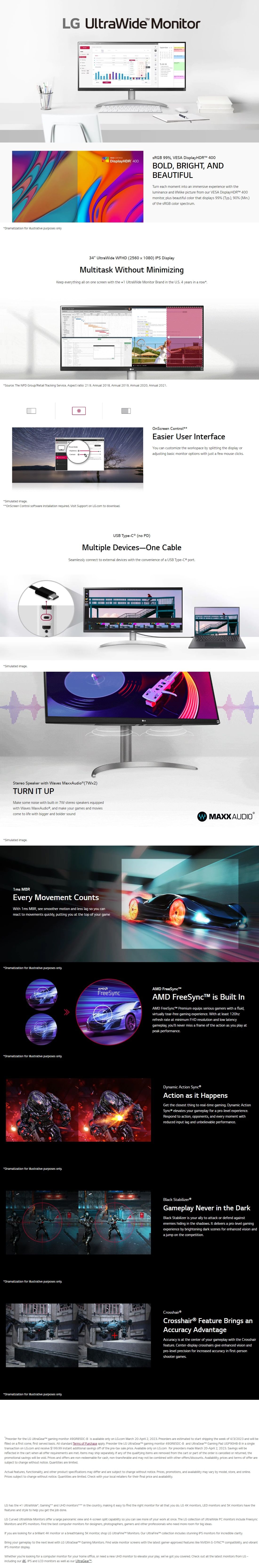 LG 34WQ650 34" UltraWide FHD IPS 100Hz FreeSync HDR400 USB-C Height ...