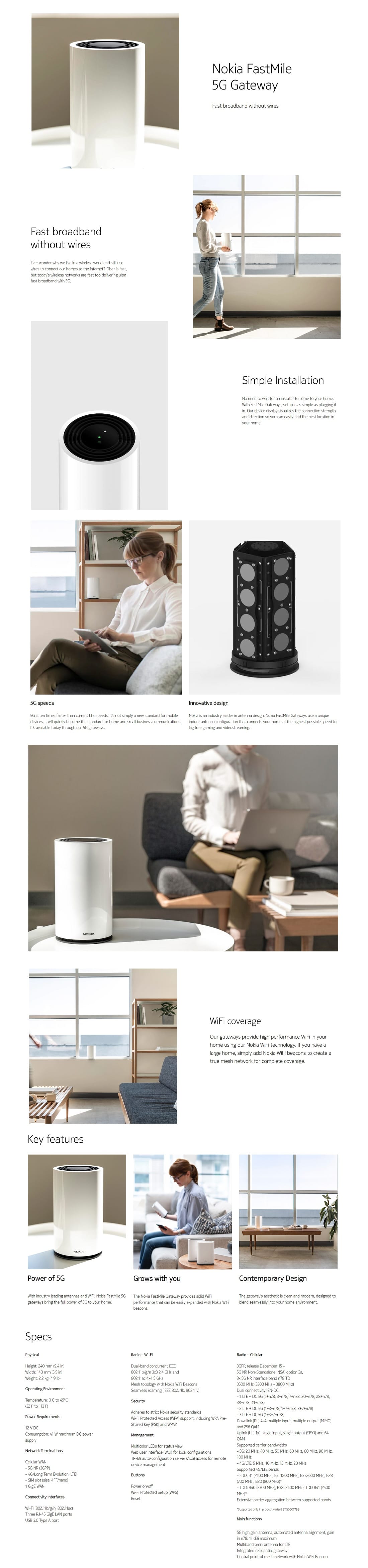 Nokia FastMile 5G Gateway / Home Broadband Router - White