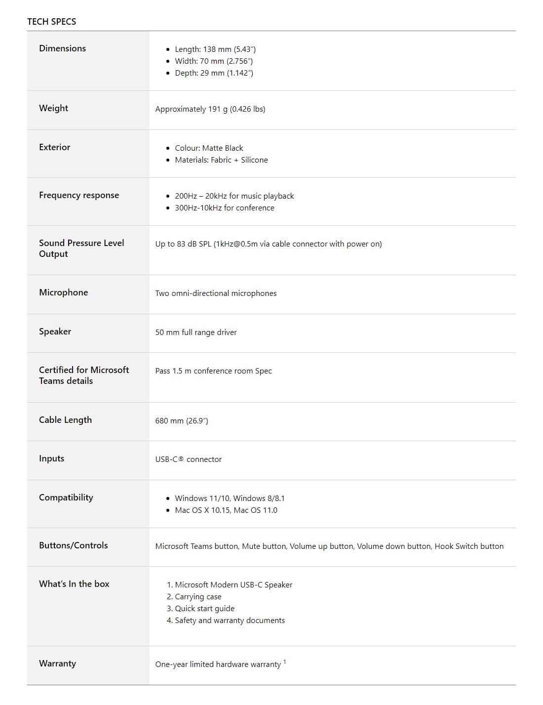 Microsoft Modern USB-C Speaker - Microsoft Teams