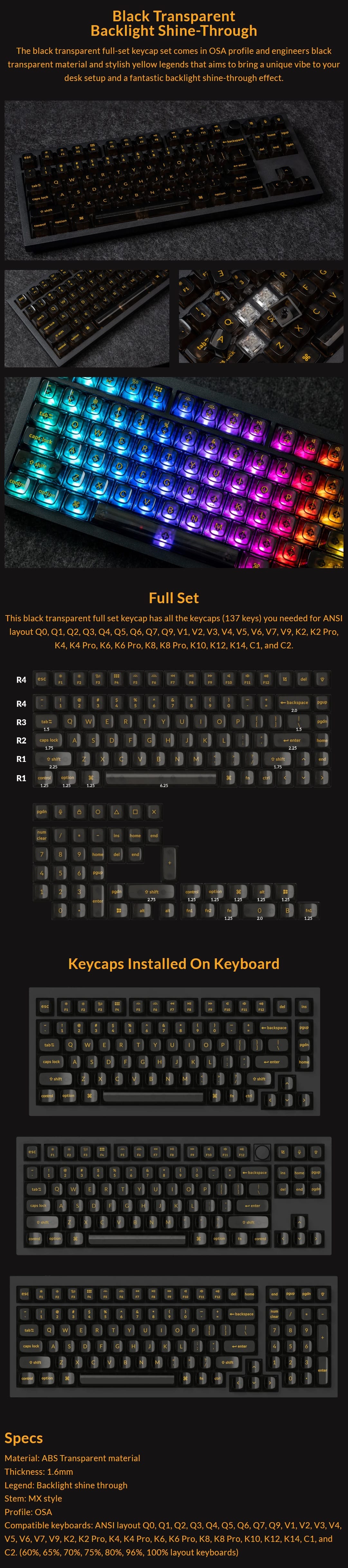 Keychron Black Transparent OSA Full Set Keycap Set