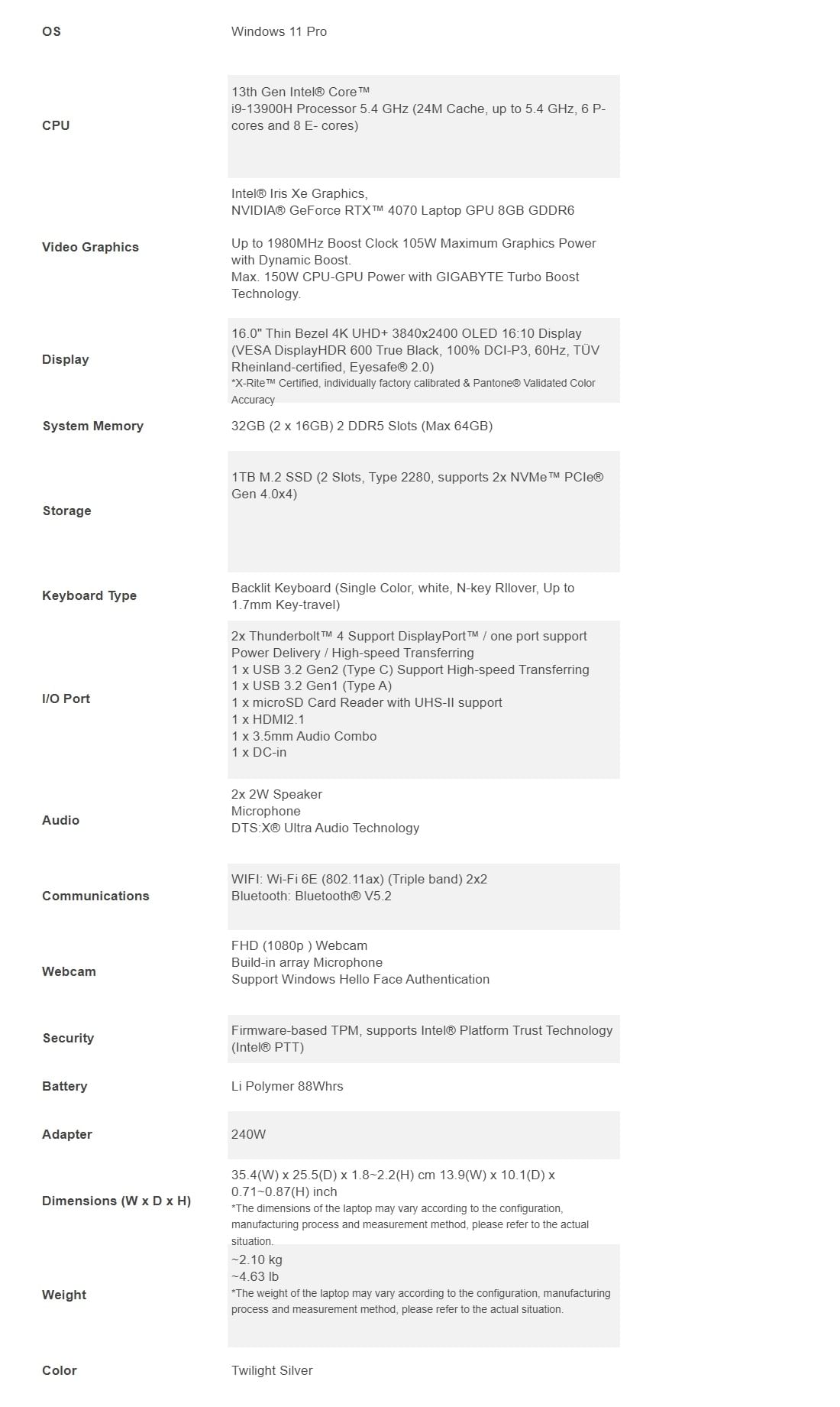 Gigabyte AERO 16 OLED BSF 16" 4K UHD+OLED Laptop, i9-13900H, 32GB RAM ...