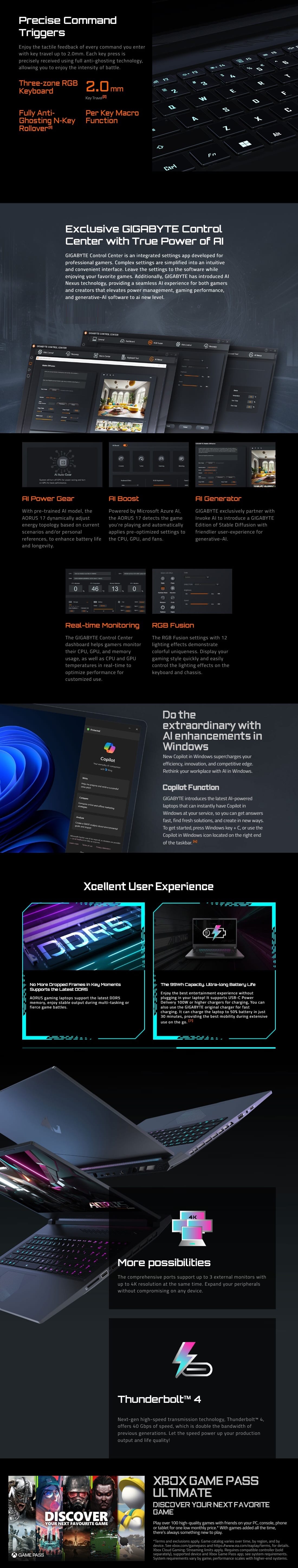 Gigabyte AORUS 17 BSG 17.3" QHD Laptop, Ultra 7-155H, 16GB RAM, 1TB SSD ...