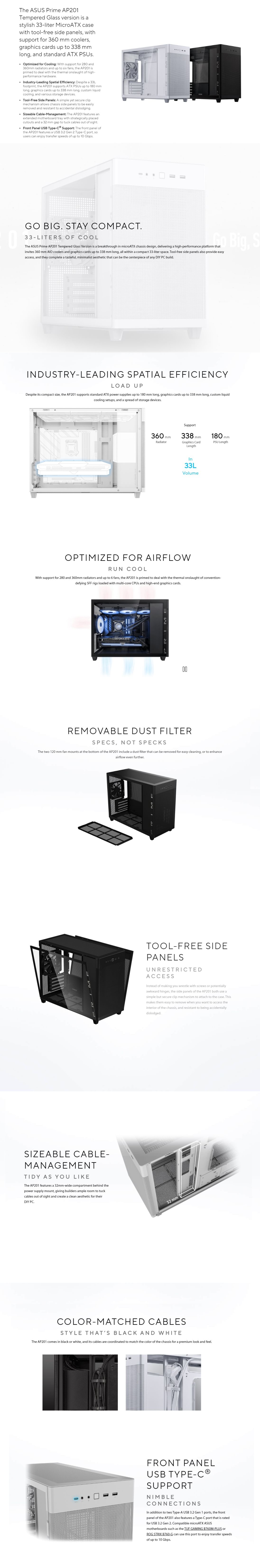 ASUS Prime AP201 Tempered Glass Micro-ATX Computer Case - Black