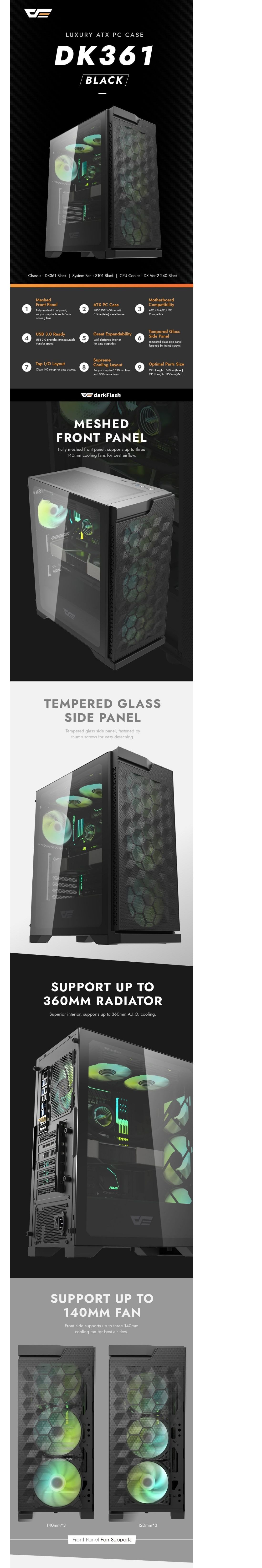 Darkflash DK361 PC Case Tempered Glass ATX With 4xARGB Fans - Black