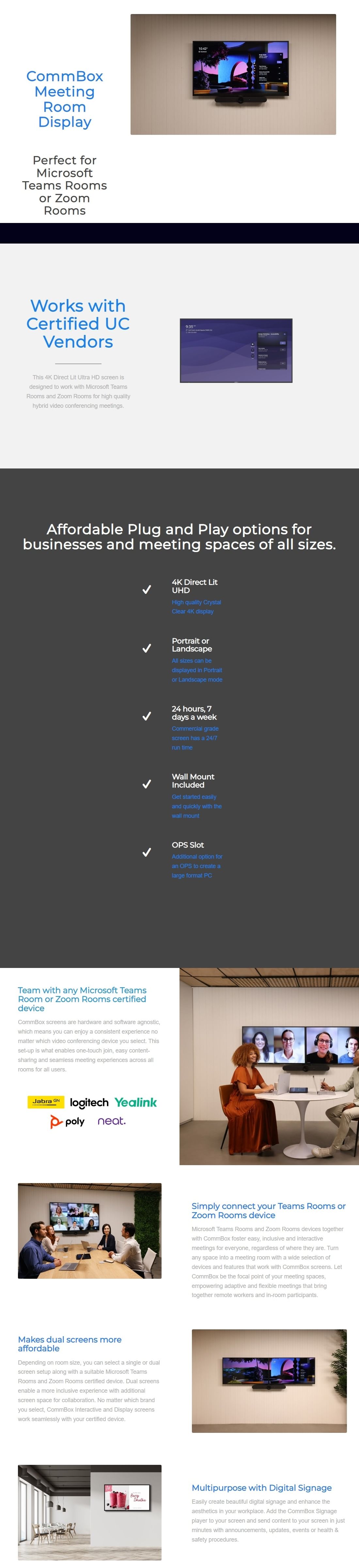 Commbox 65" 4K UHD 24/7 Meeting Room Commercial Display
