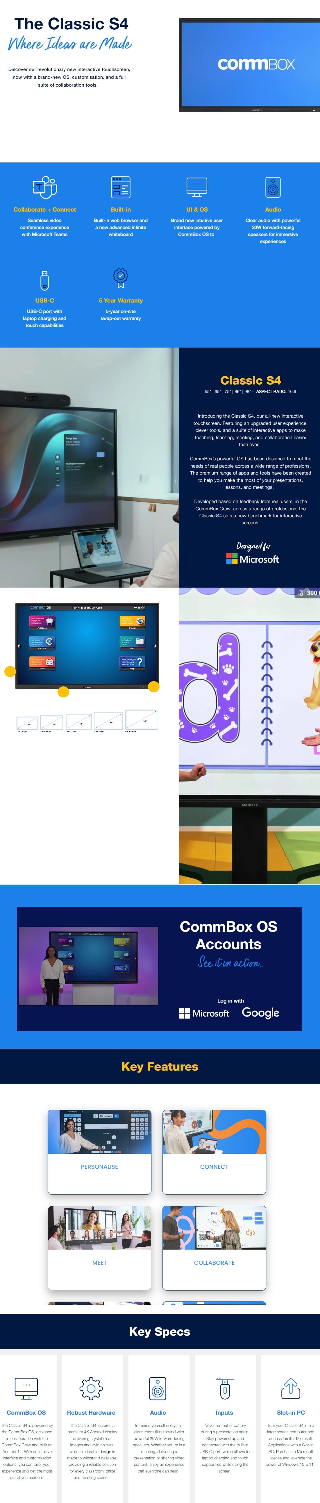 Commbox 86" 4K UHD Interactive Classic S4+ Display