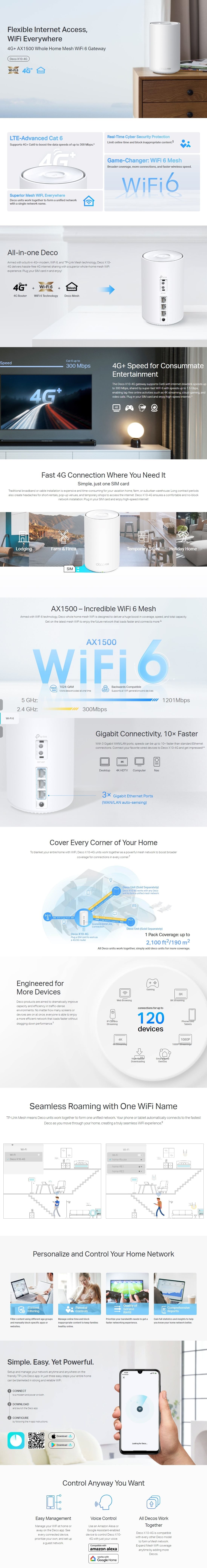 TP-Link Deco X10-4G+ AX1500 Whole Home Mesh WiFi 6 Gateway