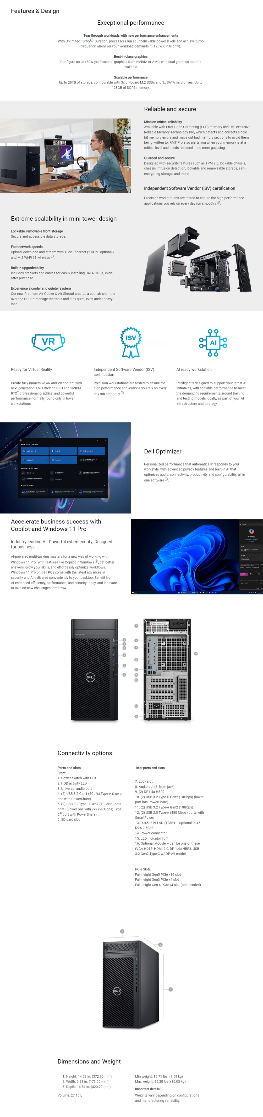 Dell Precision 3680 Tower PC, i7-14700K, 32GB RAM, 1TB SSD, T1000 ...