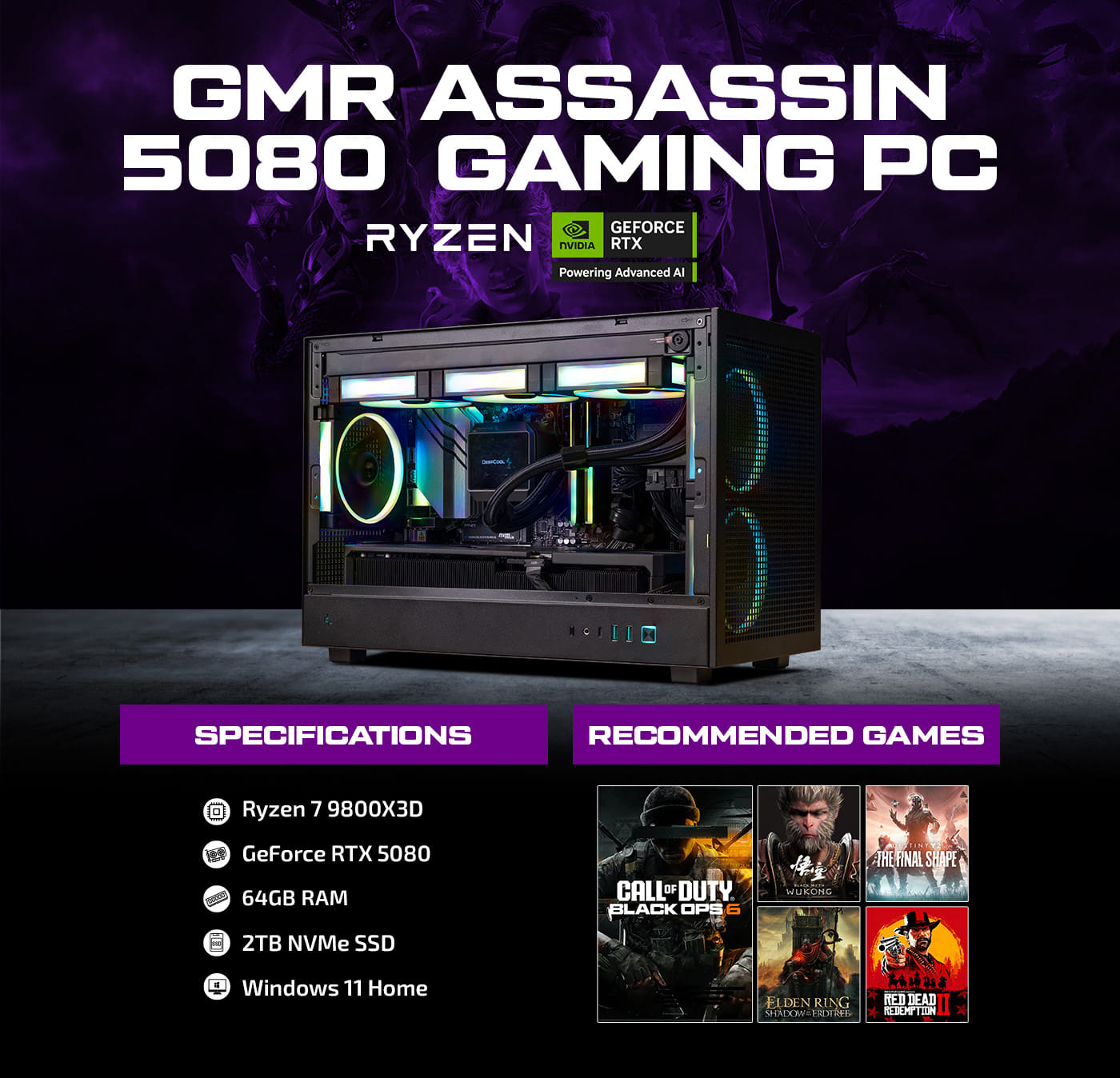 GMR Assassin 5080 Gaming PC - (Ryzen 7 9800X3D | 64GB RAM | RTX 5080 ...