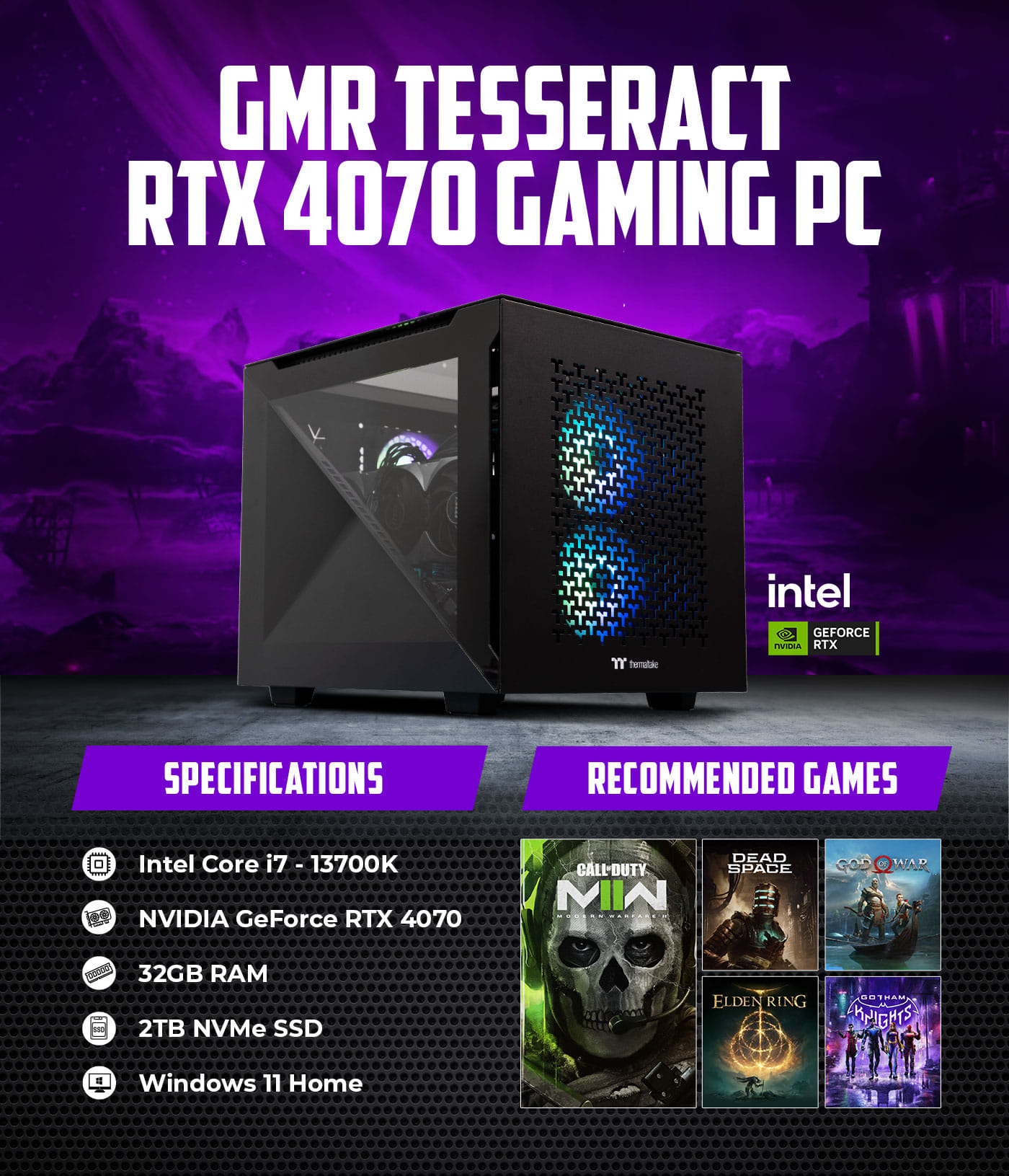 GMR Tesseract 4070 Gaming PC - (Intel i7 13700K | 32GB RAM | RTX 4070 ...