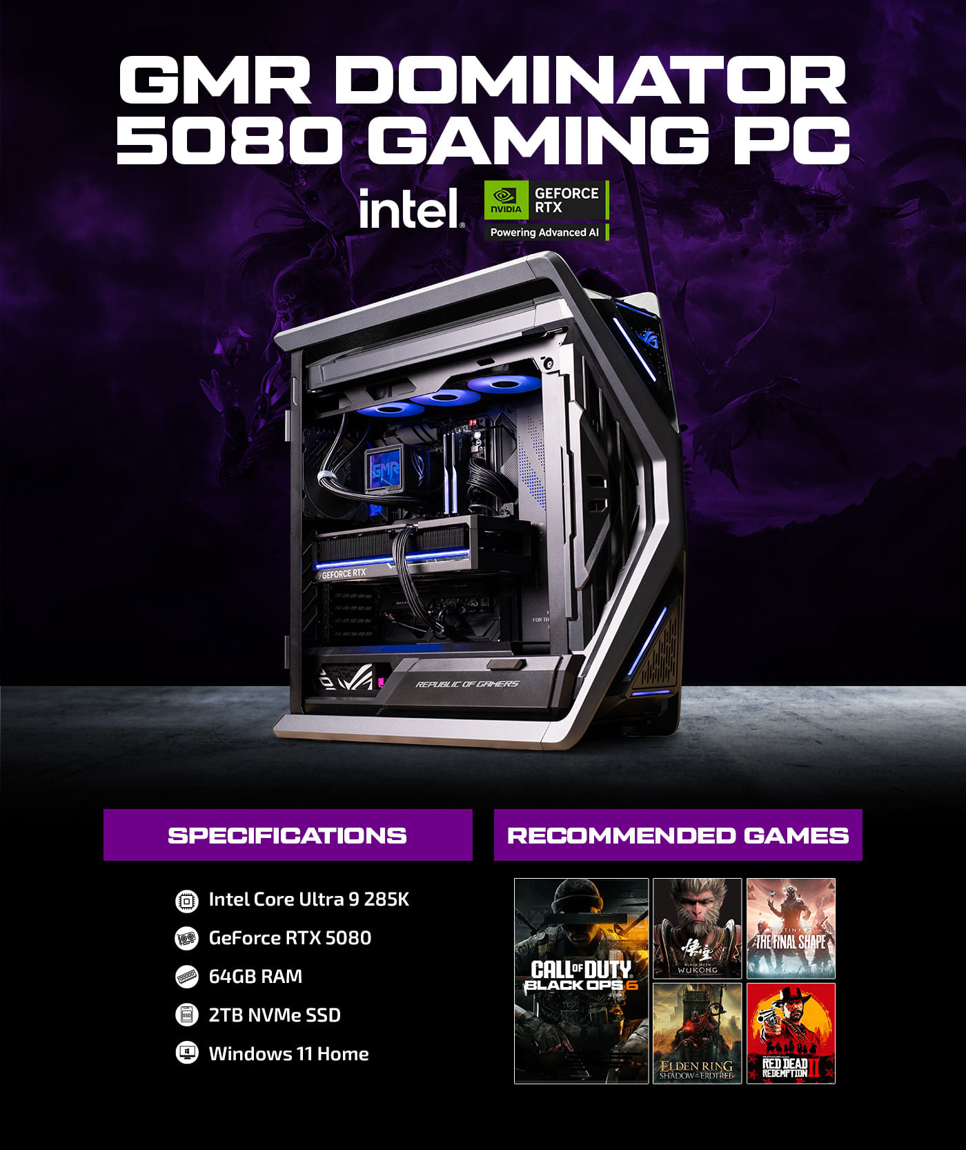 GMR Dominator 5080 Gaming PC - (Intel Core Ultra 9 285K | 64GB RAM ...