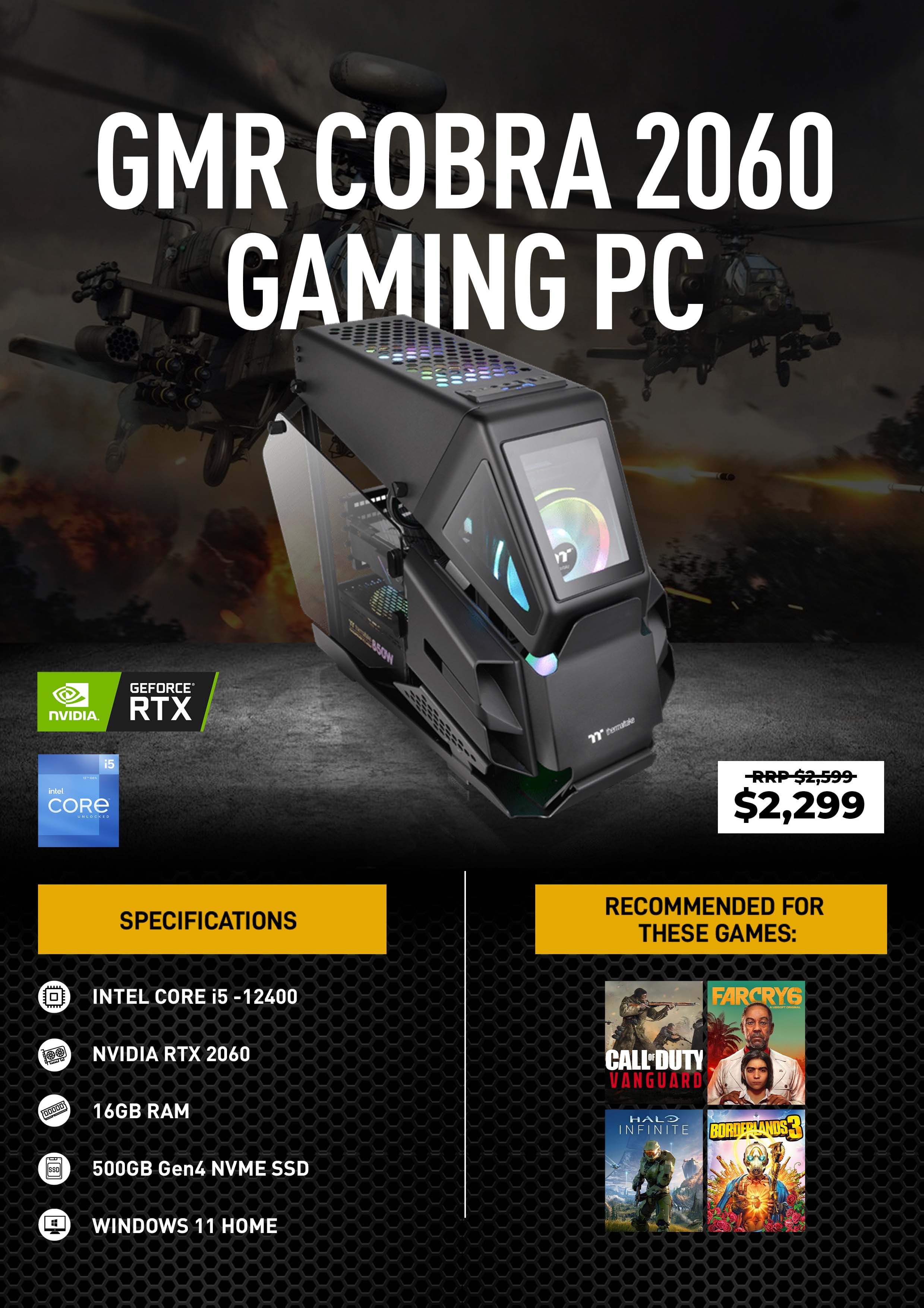 GMR Cobra 2060 Gaming PC - Intel i5 12400, 16GB DDR4, RTX 2060 12G ...