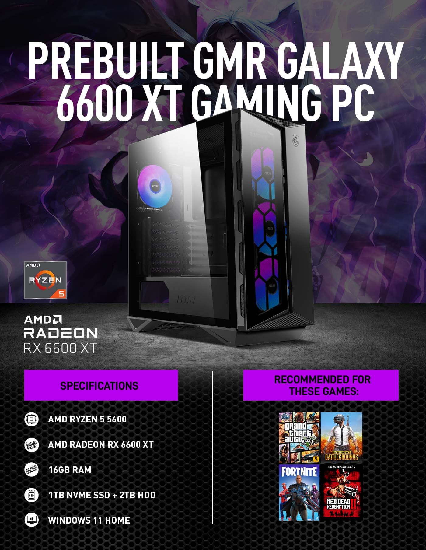 GMR Galaxy 6600 XT Gaming PC - Ryzen 5 5600, 16GB RAM, RX6600 XT 8GB ...