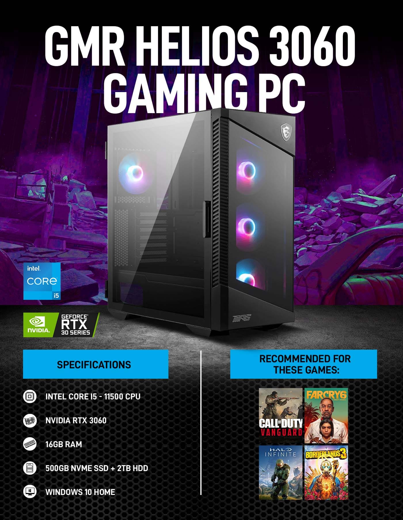 GMR Helios 3060 Gaming PC - Intel i5-11500, 16GB RAM, RTX3060 12GB ...