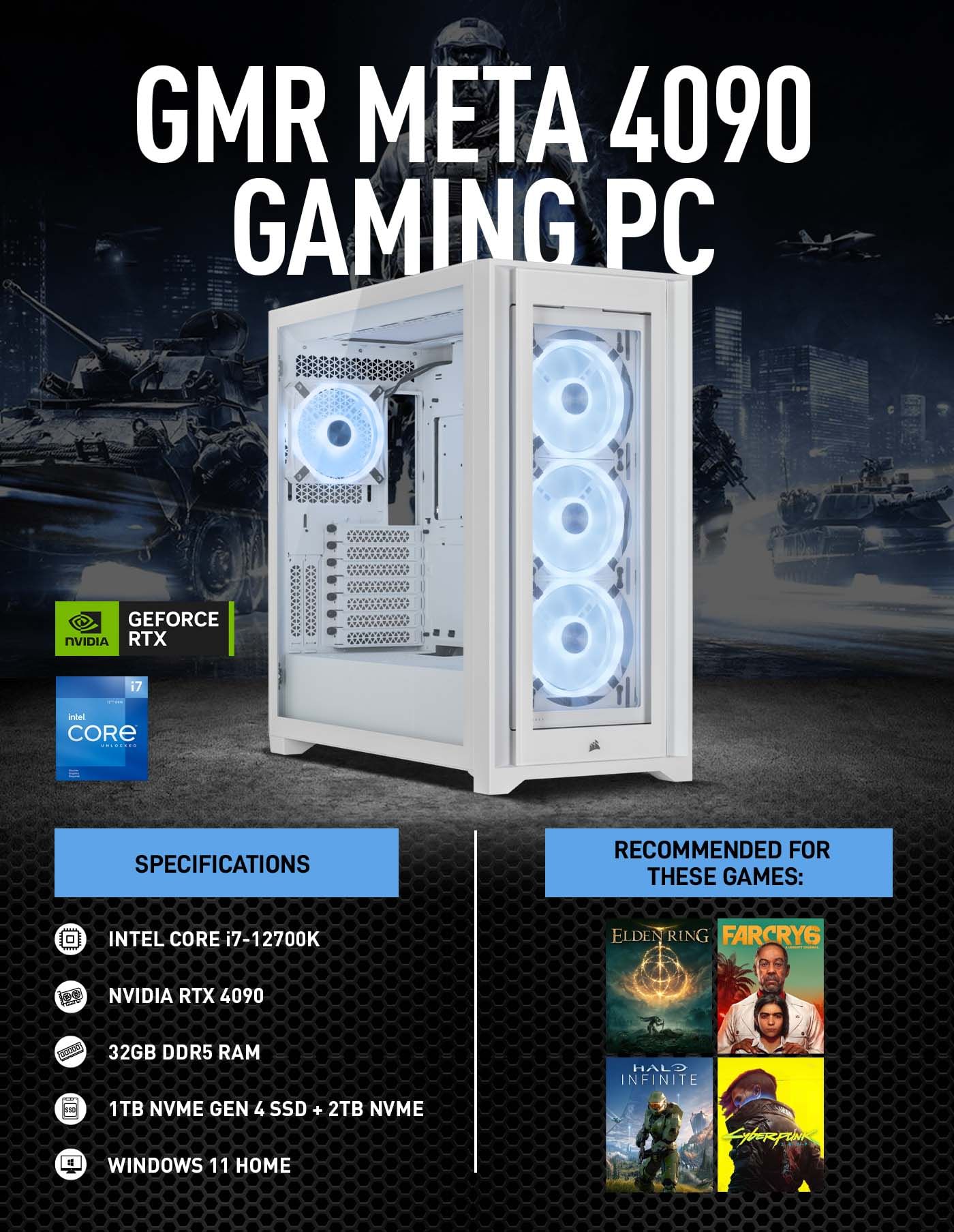 GMR Meta 4090 Gaming PC - Intel i7 12700K, 32GB DDR5, RTX 4090, 1TB ...