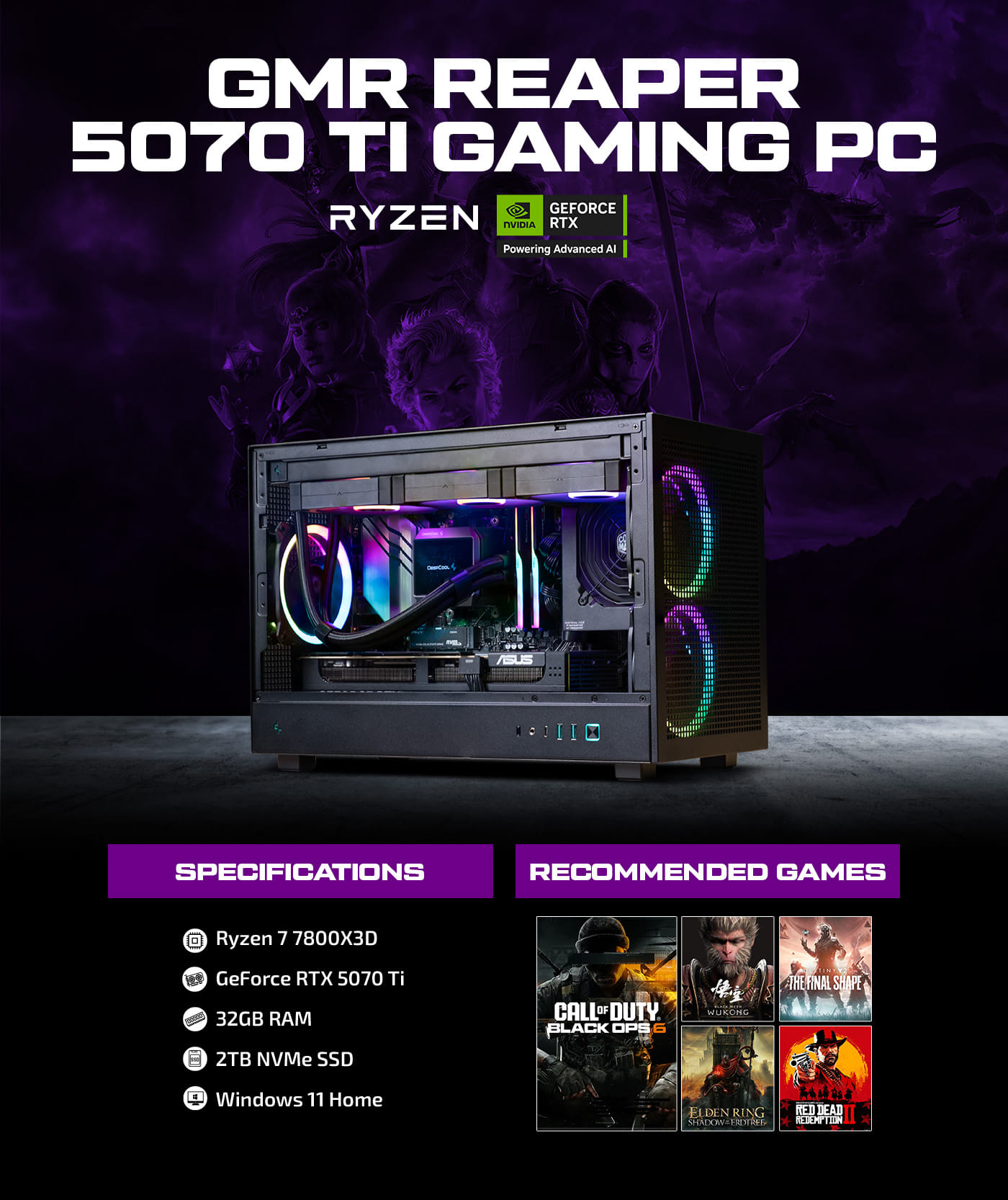 GMR Reaper 5070Ti Gaming PC - (Ryzen 7 7800X3D | 32GB RAM | RTX 5070 Ti ...