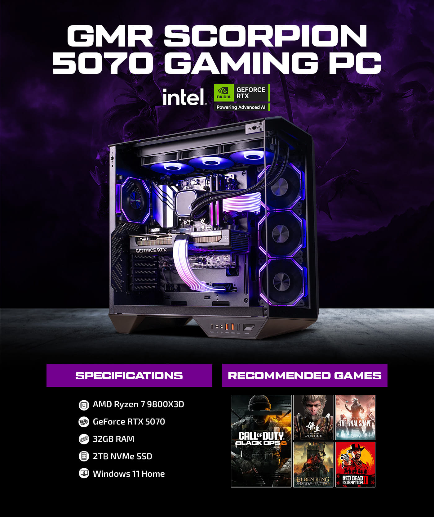 GMR Scorpion 5070 Gaming PC - (Ryzen 7 9800X3D | 32GB RAM | RTX 5070 ...
