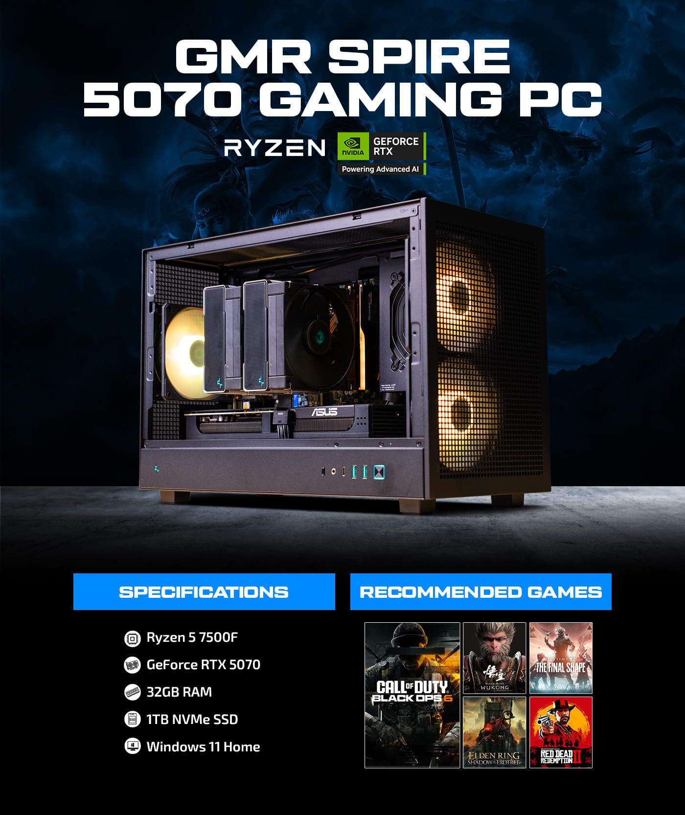 GMR Spire 5070 Gaming PC- (Ryzen 5 7500F | 32GB RAM | RTX 5070 12G ...
