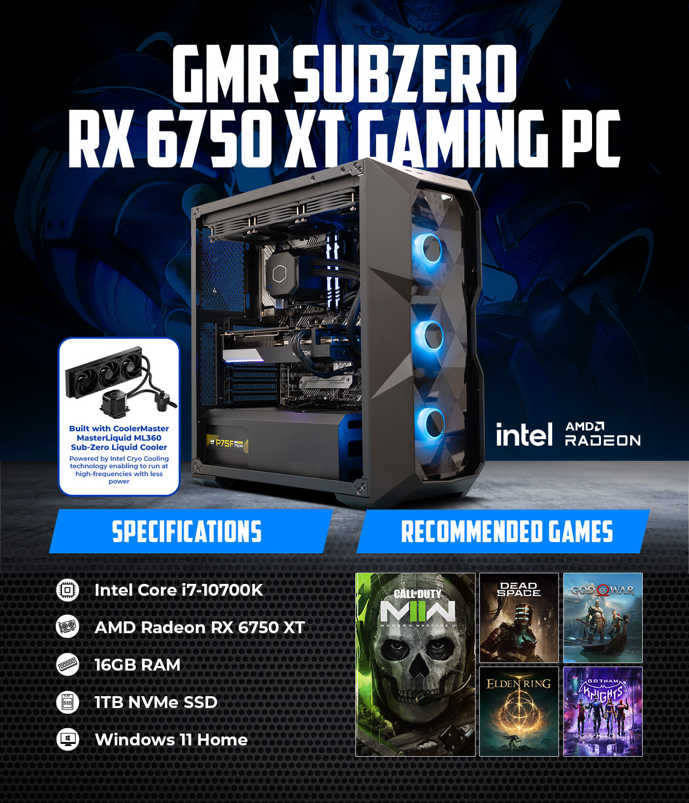 GMR Subzero 6750 XT Cryo-Cooled Gaming PC - (i7 10700K | 16GB RAM | RX ...