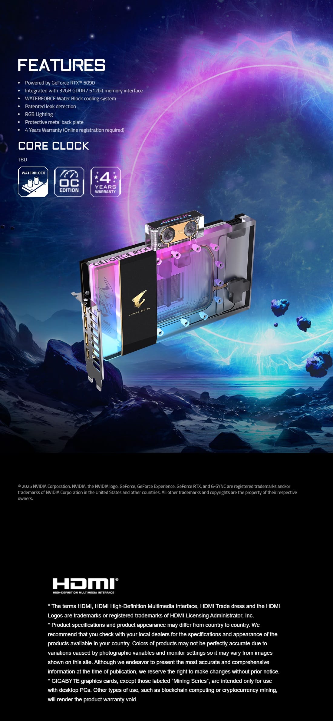 Gigabyte AORUS GeForce RTX 5090 32GB XTREME WATERFORCE WB Graphics Card