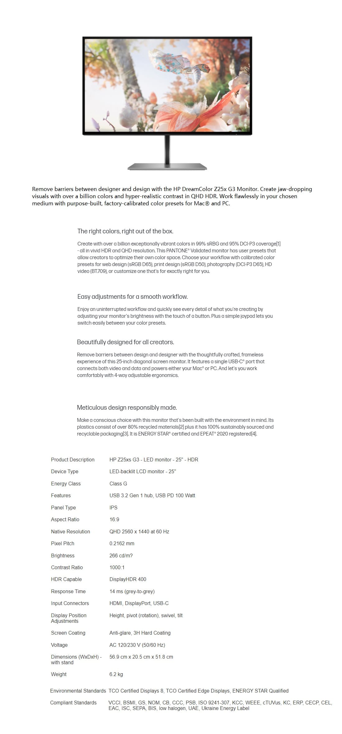 HP Z25xs G3 25" QHD IPS DreamColor USB-C Monitor