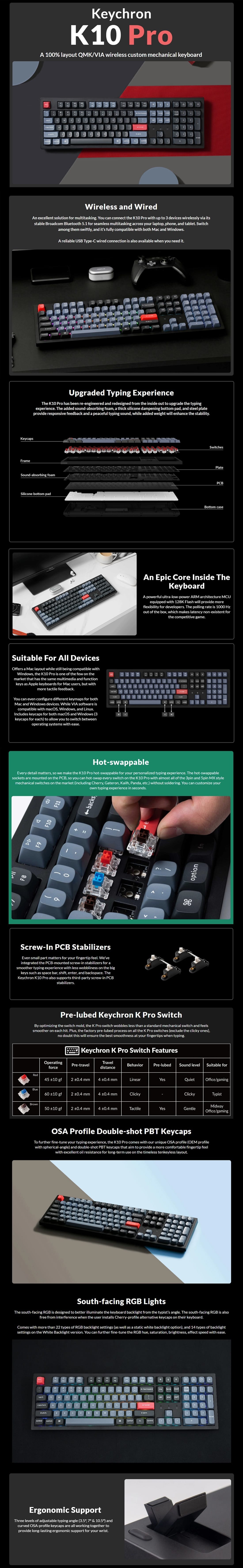 Keychron K10 Pro QMK/VIA Bluetooth Wireless Hot-swappable RGB Backlit ...