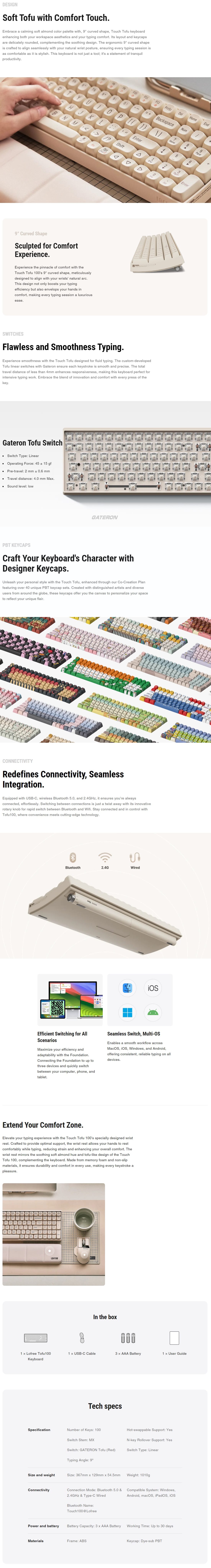 Lofree Touch 100 Wireless Mechanical Keyboard Linear Switch - Tofu