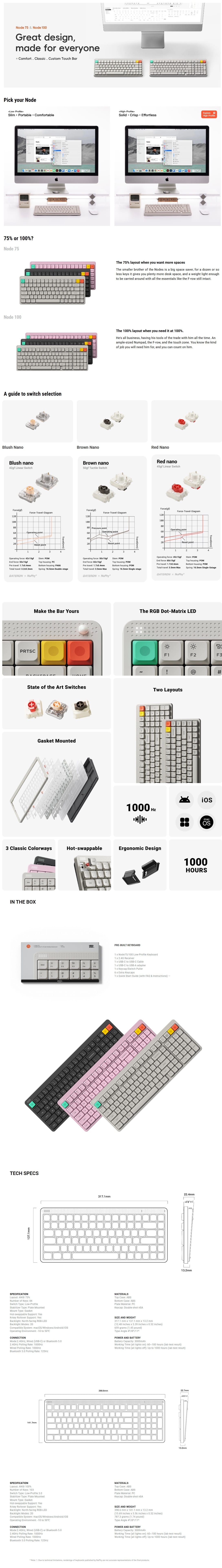 NuPhy Node75 Low-Profile Wireless Mechanical Ink Gray Keyboard - Red ...