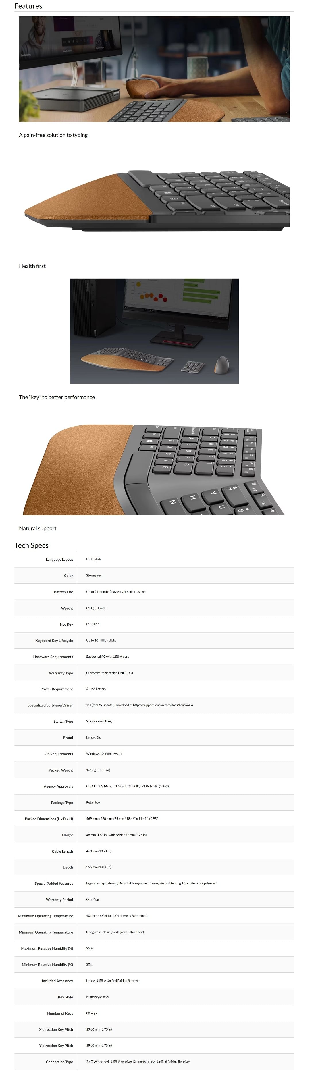 Lenovo Wireless Ergonomic Keyboard Mouse Combo