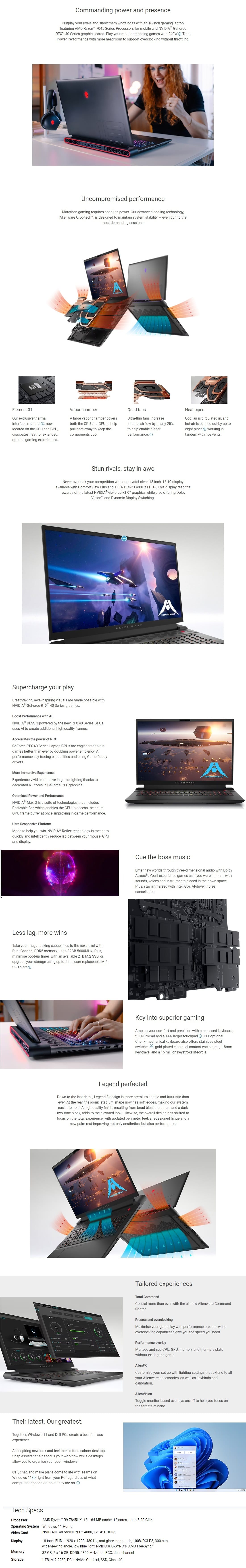 Dell Alienware M18 18" 480Hz Gaming Laptop, R9-7845HX, 32GB RAM, 1TB ...