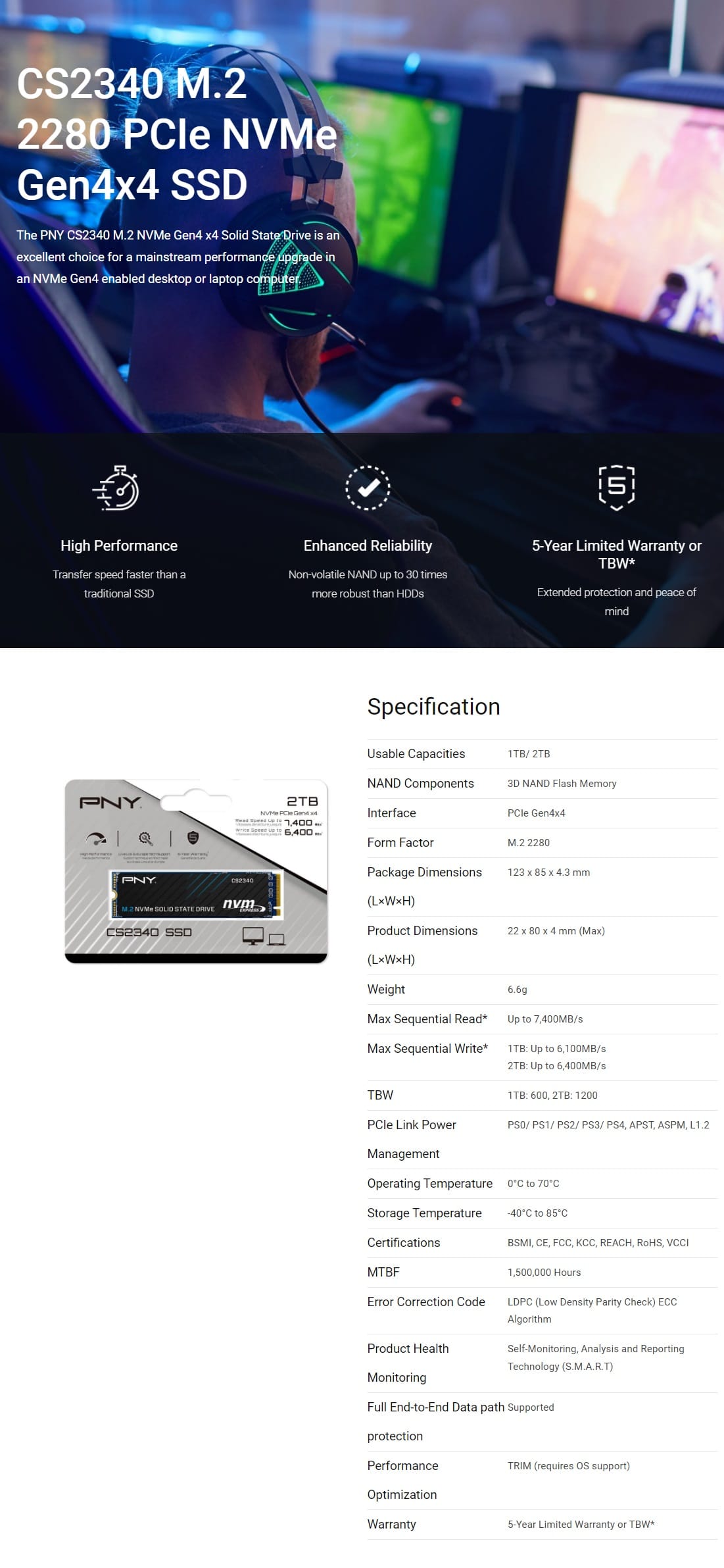 PNY CS2340 2TB M.2 2280 NVMe Gen 4x4 SSD