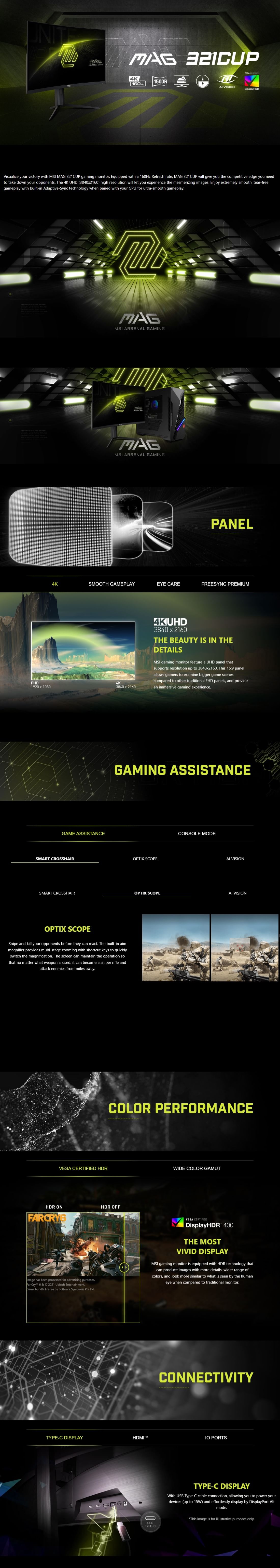 MSI MAG 321CUP 32" 4K UHD 1ms 160Hz FreeSync Curved Height Adjustable ...