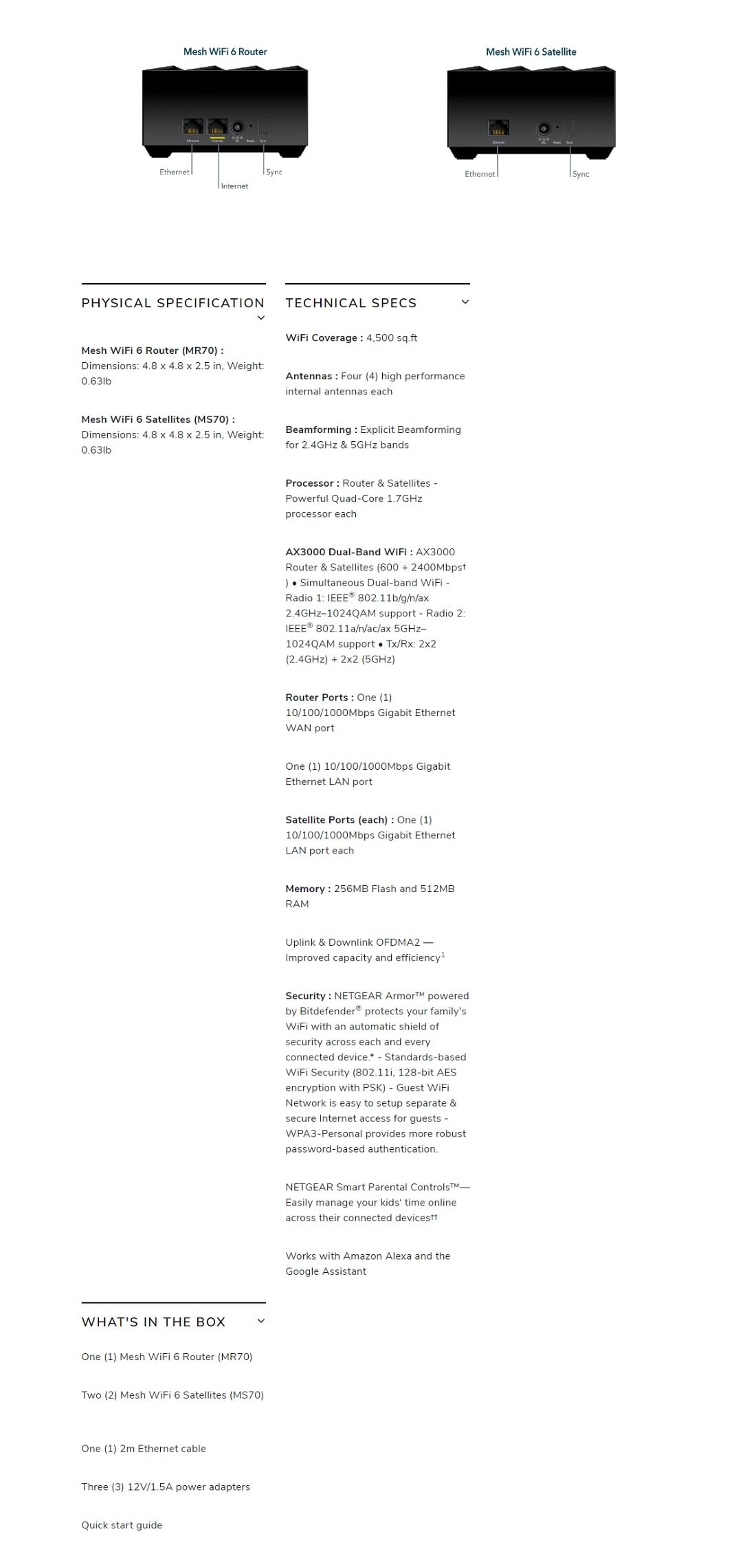 Netgear NightHawk MK73S AX3000 Dual-Band WIFI 6 Mesh System - Pack of 3