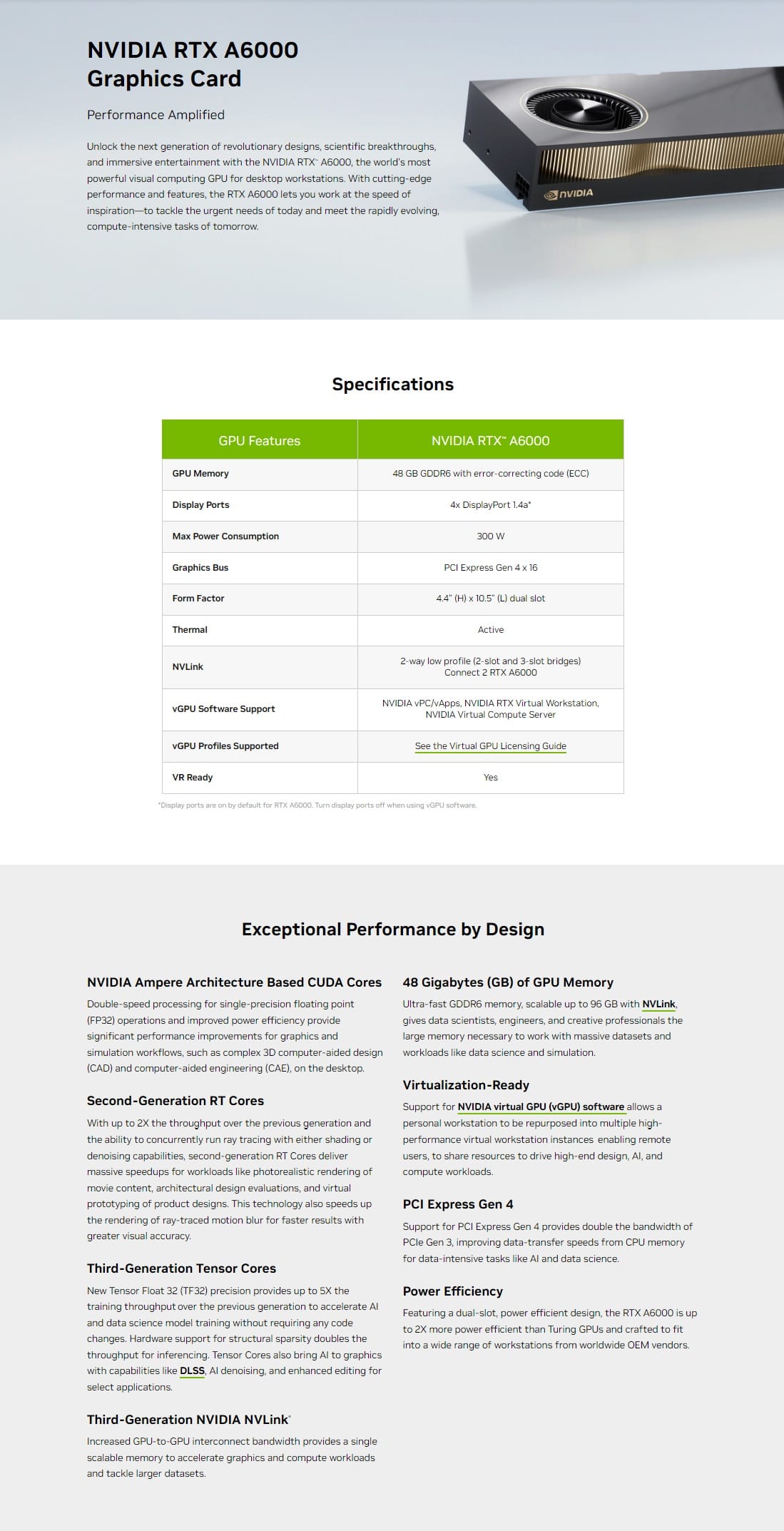 NVIDIA RTX A6000 48GB GDDR6 Graphics Card