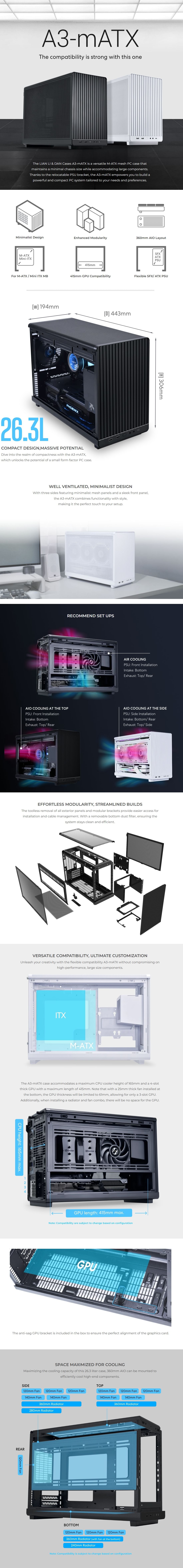 Lian Li DAN CASE A3 Micro-ATX Mesh Computer Case - White