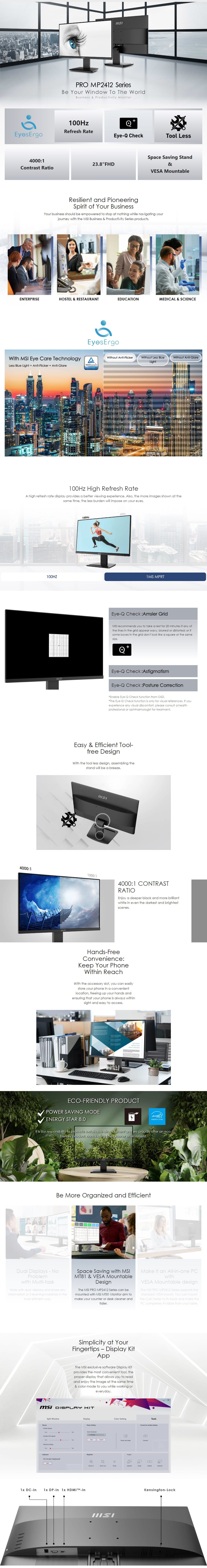 MSI PRO MP2412 23.8" FHD VA 1ms 100Hz Professional Business Monitor